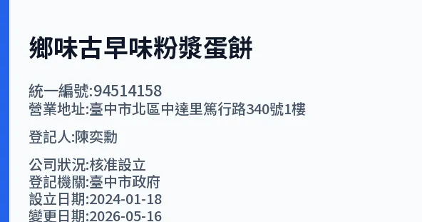 鄉味古早味粉漿蛋餅的照片-統編 94514158(臺中市) 公司登記資料與營業項目詳細圖表