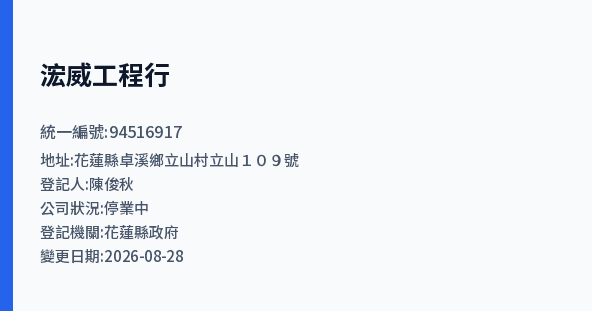 浤威工程行的照片-統編 94516917(花蓮縣) 公司登記資料與營業項目詳細圖表