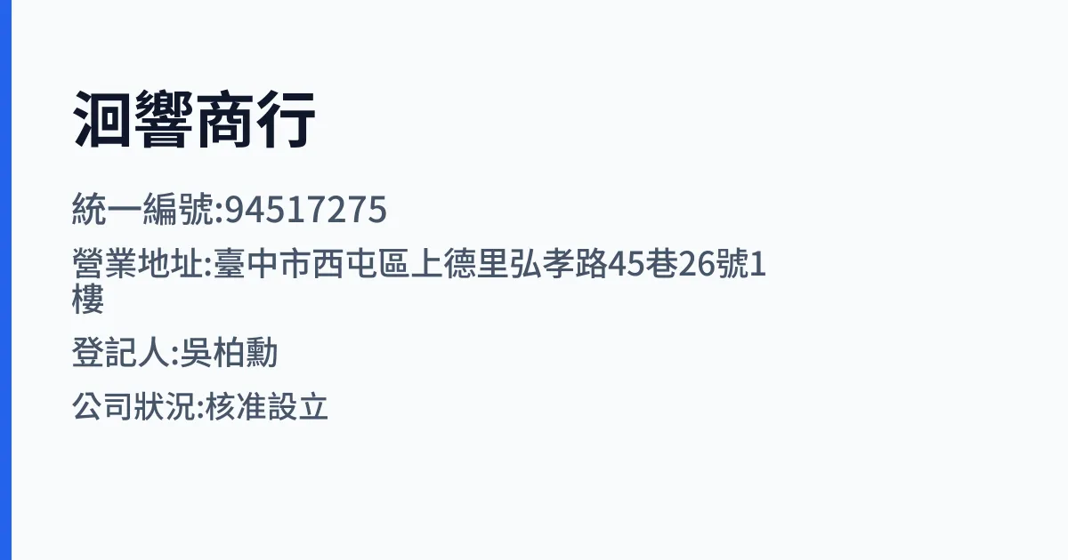 洄響商行 - 統編 94517275(臺中市) 公司登記資料與營業項目詳細圖表
