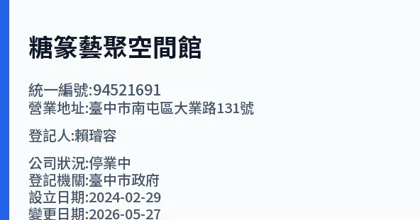 糖篆藝聚空間館的照片-統編 94521691(臺中市) 公司登記資料與營業項目詳細圖表