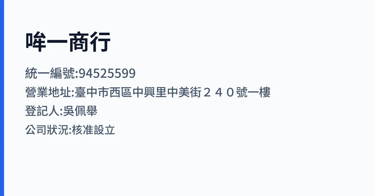 哞一商行 - 統編 94525599(臺中市) 公司登記資料與營業項目詳細圖表