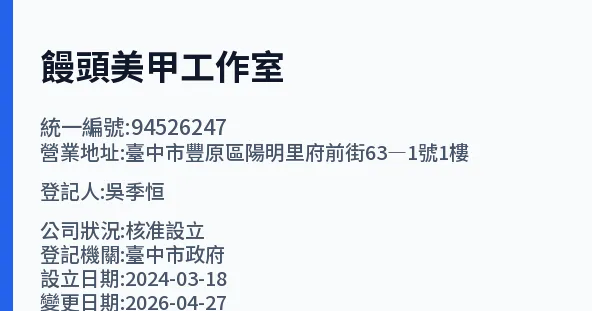 饅頭美甲工作室的照片-統編 94526247(臺中市) 公司登記資料與營業項目詳細圖表