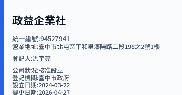 政益企業社的照片-統編 94527941(臺中市) 公司登記資料與營業項目詳細圖表