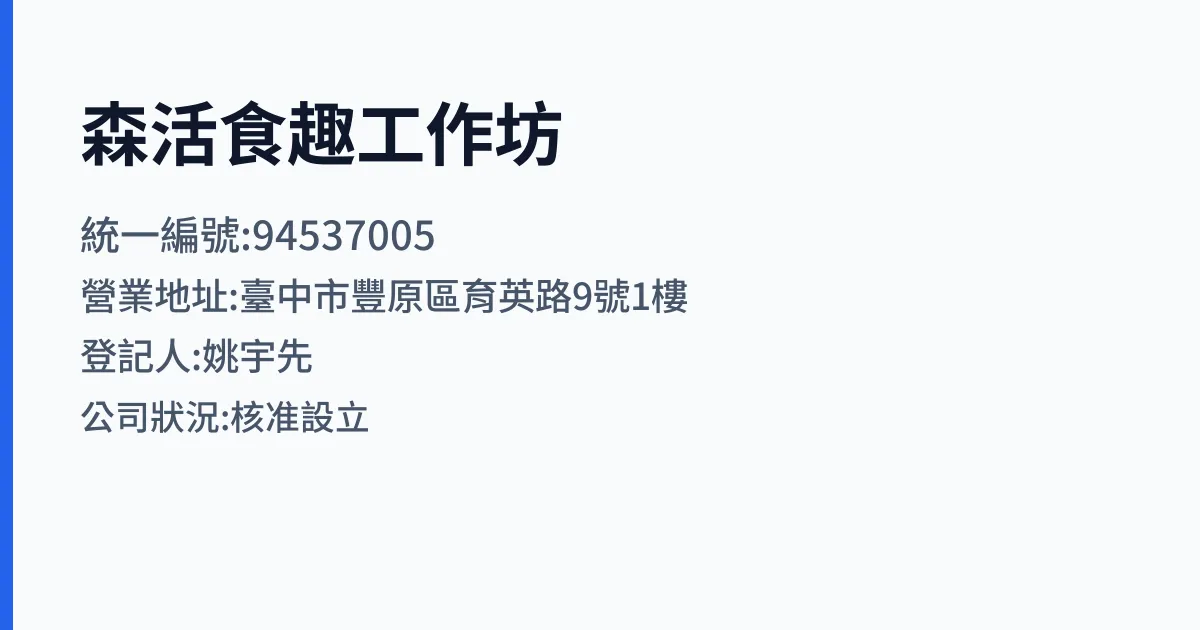 森活食趣工作坊 - 統編 94537005（臺中市） 公司登記資料與營業項目詳細圖表