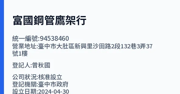 富國鋼管鷹架行的照片-統編 94538460(臺中市) 公司登記資料與營業項目詳細圖表