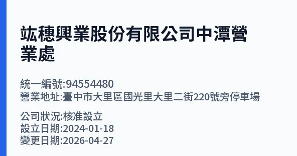 竑穗興業股份有限公司中潭營業處的照片-統編 94554480(臺中市) 公司登記資料與營業項目詳細圖表