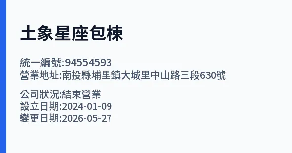 土象星座包棟的照片-統編 94554593(南投縣) 公司登記資料與營業項目詳細圖表