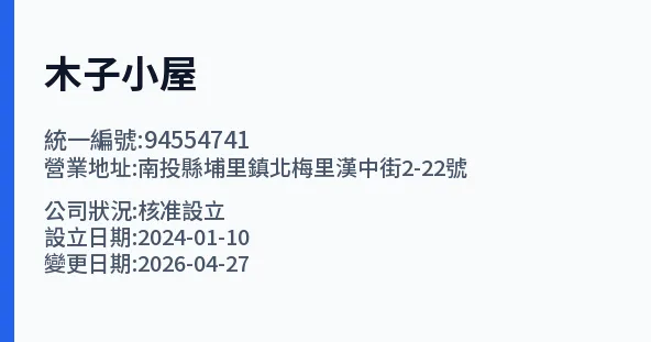 木子小屋的照片-統編 94554741(南投縣) 公司登記資料與營業項目詳細圖表