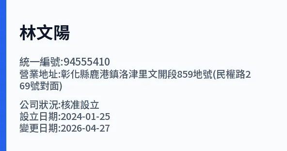 林文陽的照片-統編 94555410(彰化縣) 公司登記資料與營業項目詳細圖表