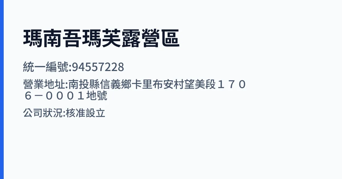 瑪南吾瑪芙露營區 - 統編 94557228（南投縣） 公司登記資料與營業項目詳細圖表