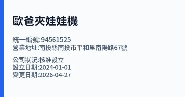 歐爸夾娃娃機的照片-統編 94561525(南投縣) 公司登記資料與營業項目詳細圖表