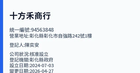 十方禾商行的照片-統編 94563848(彰化縣) 公司登記資料與營業項目詳細圖表