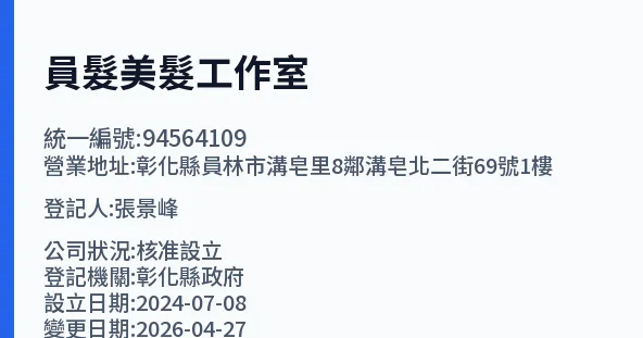 員髮美髮工作室的照片-統編 94564109(彰化縣) 公司登記資料與營業項目詳細圖表