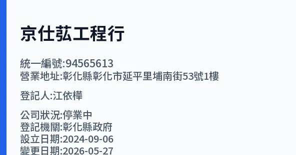 京仕苰工程行的照片-統編 94565613(彰化縣) 公司登記資料與營業項目詳細圖表