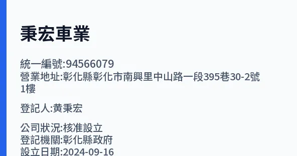 秉宏車業的照片-統編 94566079(彰化縣) 公司登記資料與營業項目詳細圖表