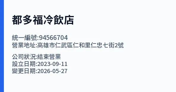 都多福冷飲店的照片-統編 94566704(高雄市) 公司登記資料與營業項目詳細圖表