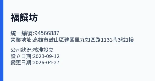 福饌坊的照片-統編 94566887(高雄市) 公司登記資料與營業項目詳細圖表