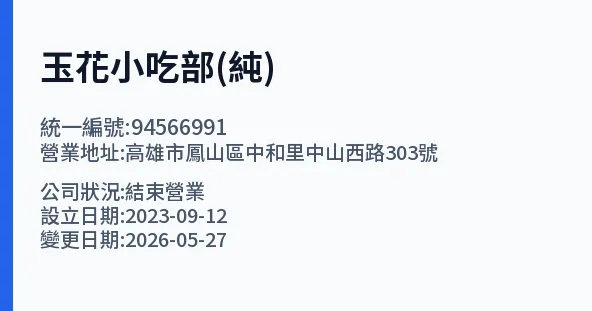 玉花小吃部(純)的照片-統編 94566991(高雄市) 公司登記資料與營業項目詳細圖表