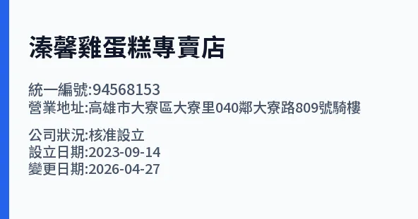 溱馨雞蛋糕專賣店的照片-統編 94568153(高雄市) 公司登記資料與營業項目詳細圖表