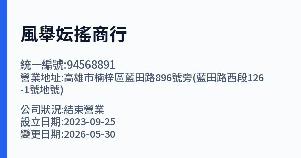 風舉妘搖商行的照片-統編 94568891(高雄市) 公司登記資料與營業項目詳細圖表