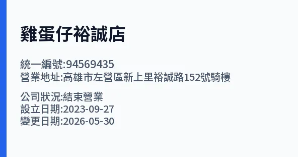 雞蛋仔裕誠店的照片-統編 94569435(高雄市) 公司登記資料與營業項目詳細圖表