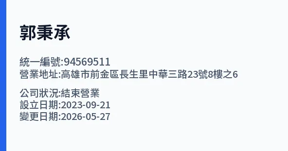 郭秉承的照片-統編 94569511(高雄市) 公司登記資料與營業項目詳細圖表