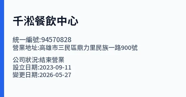 千淞餐飲中心的照片-統編 94570828(高雄市) 公司登記資料與營業項目詳細圖表