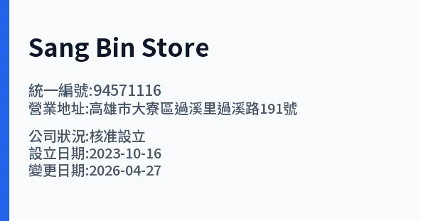 Sang Bin Store的照片-統編 94571116(高雄市) 公司登記資料與營業項目詳細圖表