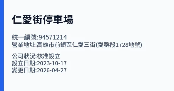 仁愛街停車場的照片-統編 94571214(高雄市) 公司登記資料與營業項目詳細圖表