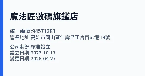 魔法匠數碼旗鑑店的照片-統編 94571381(高雄市) 公司登記資料與營業項目詳細圖表