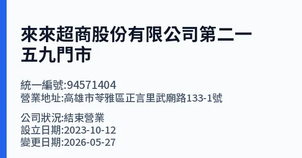 來來超商股份有限公司第二一五九門市的照片-統編 94571404(高雄市) 公司登記資料與營業項目詳細圖表