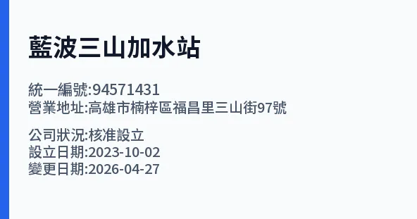 藍波三山加水站的照片-統編 94571431(高雄市) 公司登記資料與營業項目詳細圖表