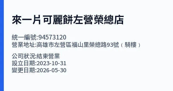 來一片可麗餅左營榮總店的照片-統編 94573120(高雄市) 公司登記資料與營業項目詳細圖表