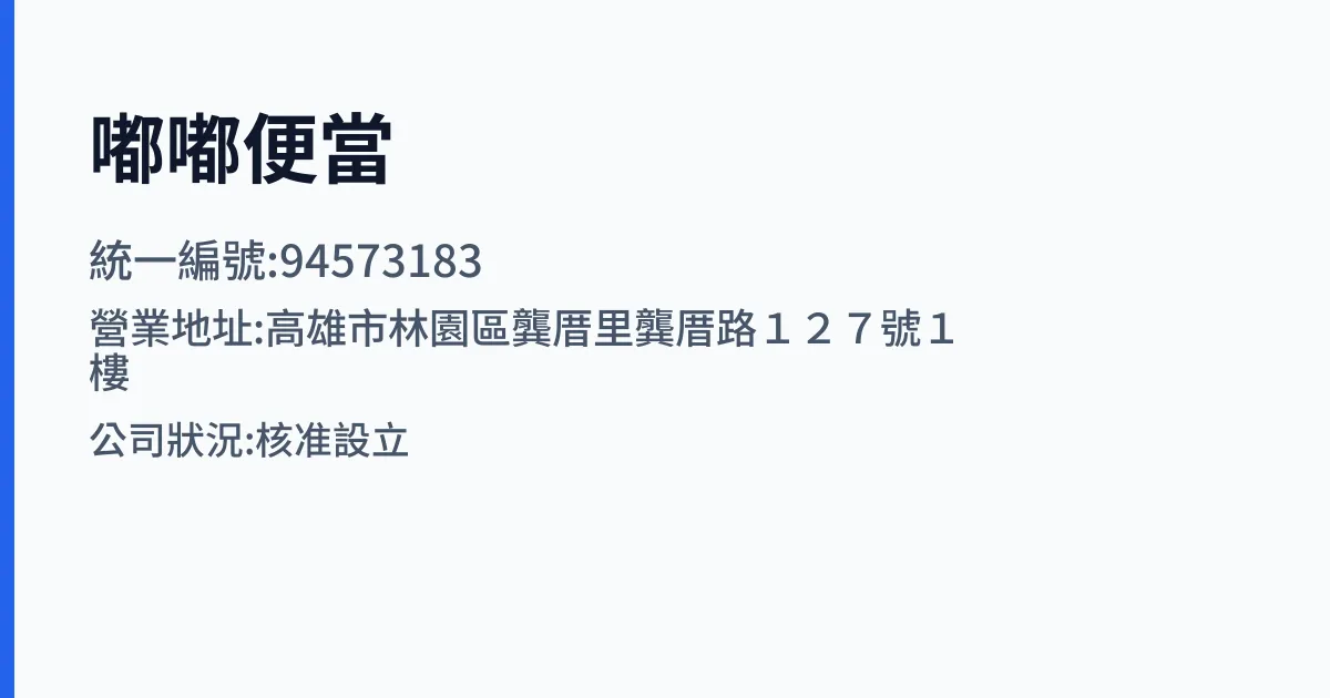 嘟嘟便當 - 統編 94573183(高雄市) 公司登記資料與營業項目詳細圖表