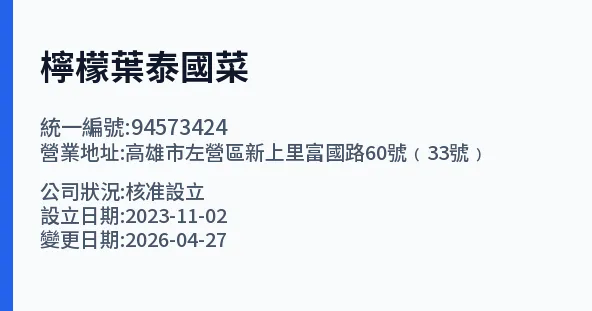 檸檬葉泰國菜的照片-統編 94573424(高雄市) 公司登記資料與營業項目詳細圖表