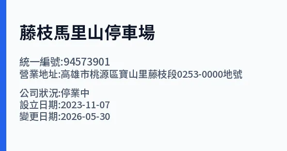 藤枝馬里山停車場的照片-統編 94573901(高雄市) 公司登記資料與營業項目詳細圖表