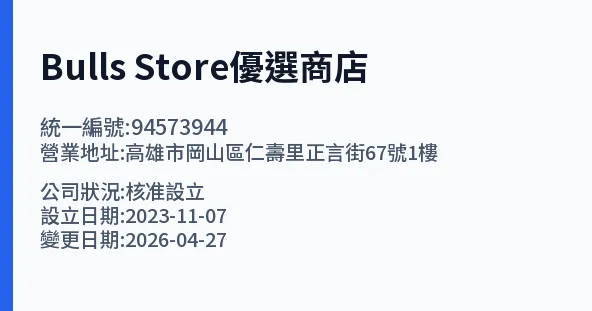 Bulls Store優選商店的照片-統編 94573944(高雄市) 公司登記資料與營業項目詳細圖表