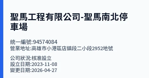 聖馬工程有限公司-聖馬南北停車場的照片-統編 94574084(高雄市) 公司登記資料與營業項目詳細圖表