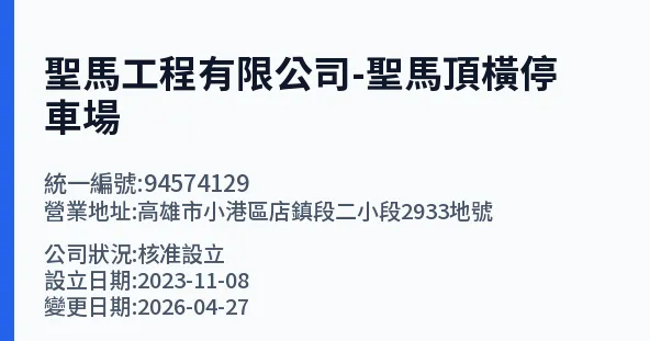 聖馬工程有限公司-聖馬頂橫停車場的照片-統編 94574129(高雄市) 公司登記資料與營業項目詳細圖表