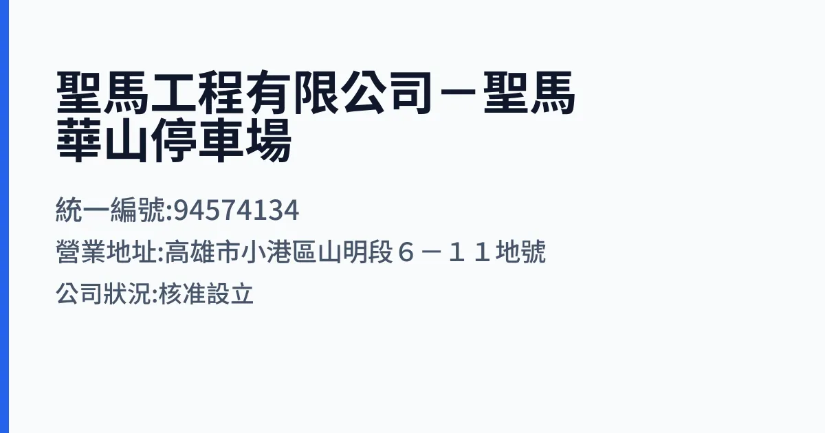 聖馬工程有限公司－聖馬華山停車場 - 統編 94574134(高雄市) 公司登記資料與營業項目詳細圖表