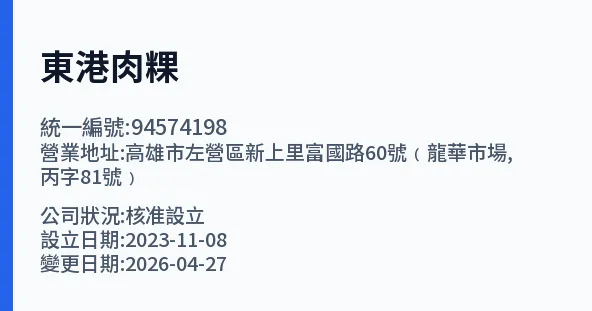 東港肉粿的照片-統編 94574198(高雄市) 公司登記資料與營業項目詳細圖表