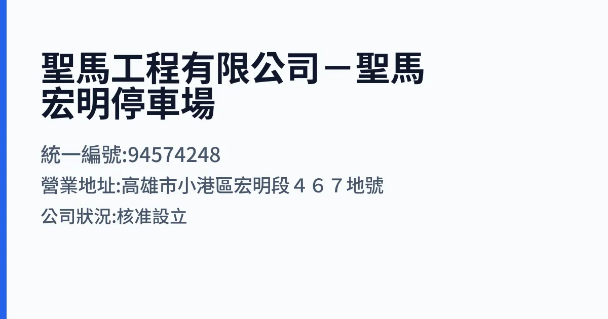 聖馬工程有限公司-聖馬宏明停車場 - 統編 94574248(高雄市) 公司登記資料與營業項目詳細圖表