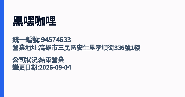 黑嘿咖哩的照片-統編 94574633(高雄市) 公司登記資料與營業項目詳細圖表