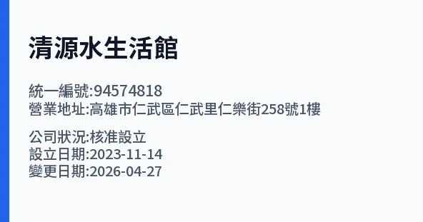 清源水生活館的照片-統編 94574818(高雄市) 公司登記資料與營業項目詳細圖表
