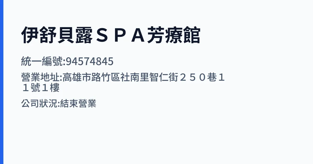 伊舒貝露ＳＰＡ芳療館 - 統編 94574845（高雄市） 公司登記資料與營業項目詳細圖表