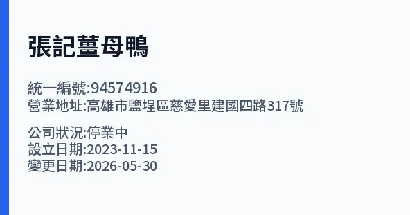 張記薑母鴨的照片-統編 94574916(高雄市) 公司登記資料與營業項目詳細圖表