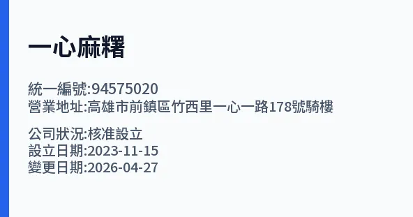 一心麻糬的照片-統編 94575020(高雄市) 公司登記資料與營業項目詳細圖表