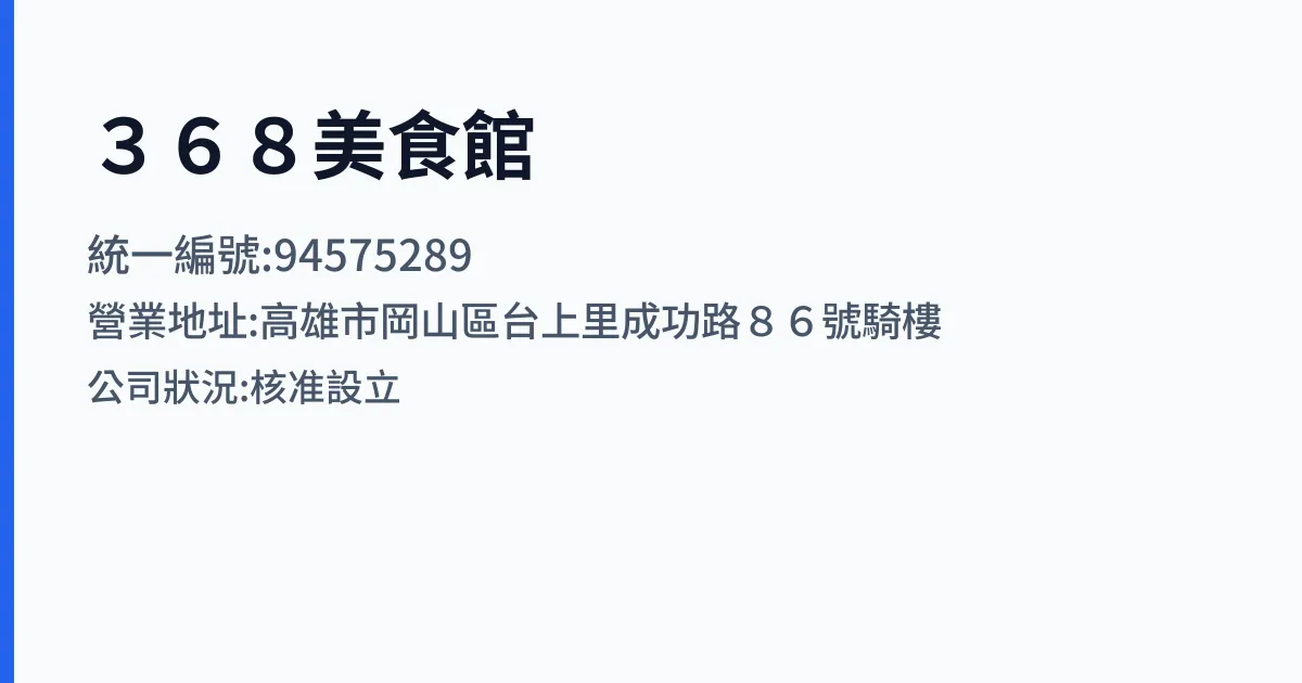 368美食館 - 統編 94575289(高雄市) 公司登記資料與營業項目詳細圖表