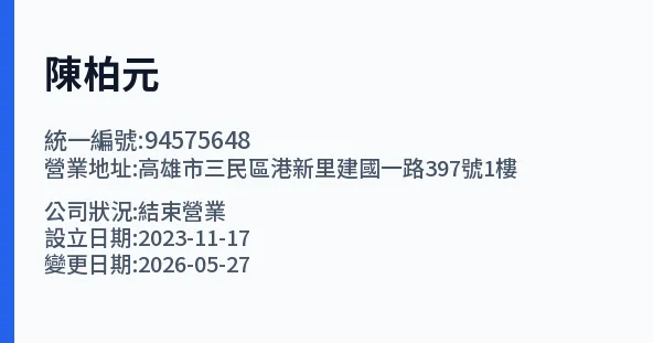 陳柏元的照片-統編 94575648(高雄市) 公司登記資料與營業項目詳細圖表
