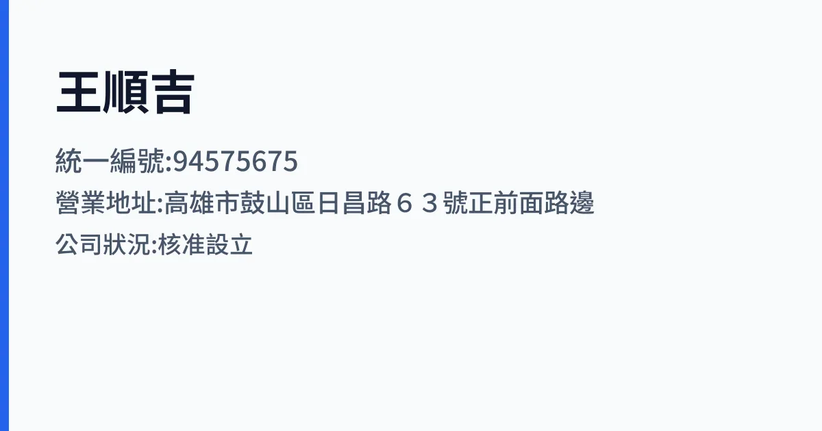 王順吉 - 統編 94575675(高雄市) 公司登記資料與營業項目詳細圖表